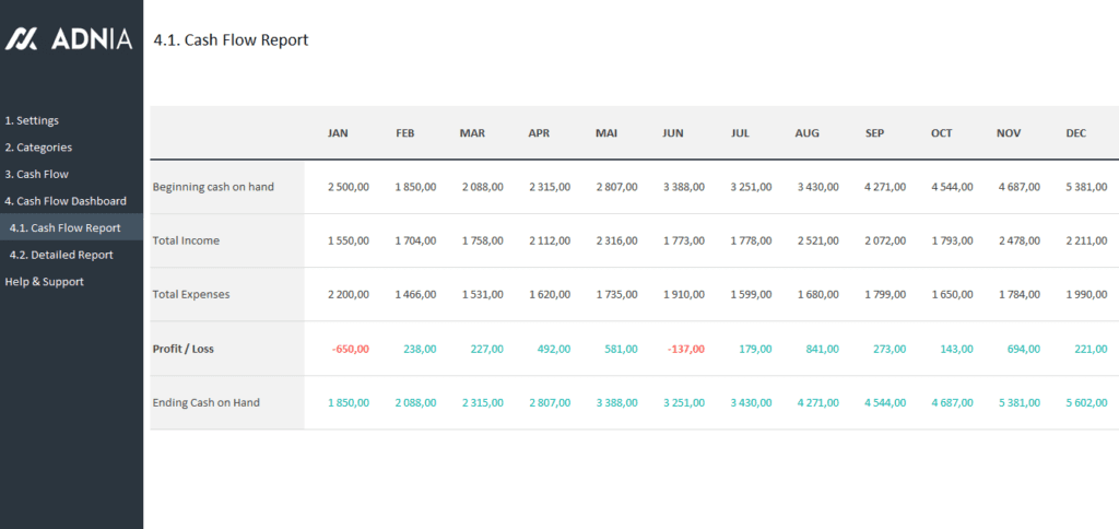 Cash Flow Management Template | Adnia Solutions