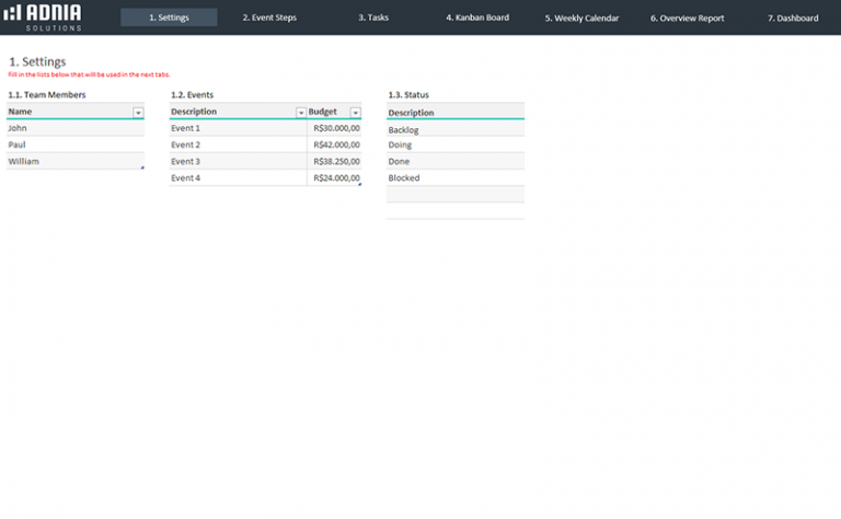 Event Planning Template Excel | Adnia Solutions