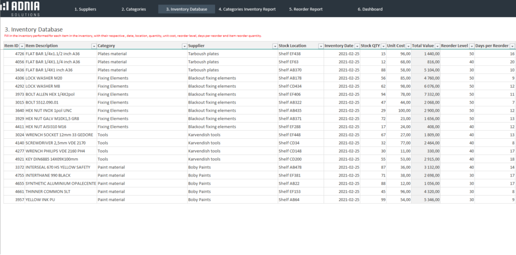 Adnia Excel Inventory Template | Adnia Excel Templates