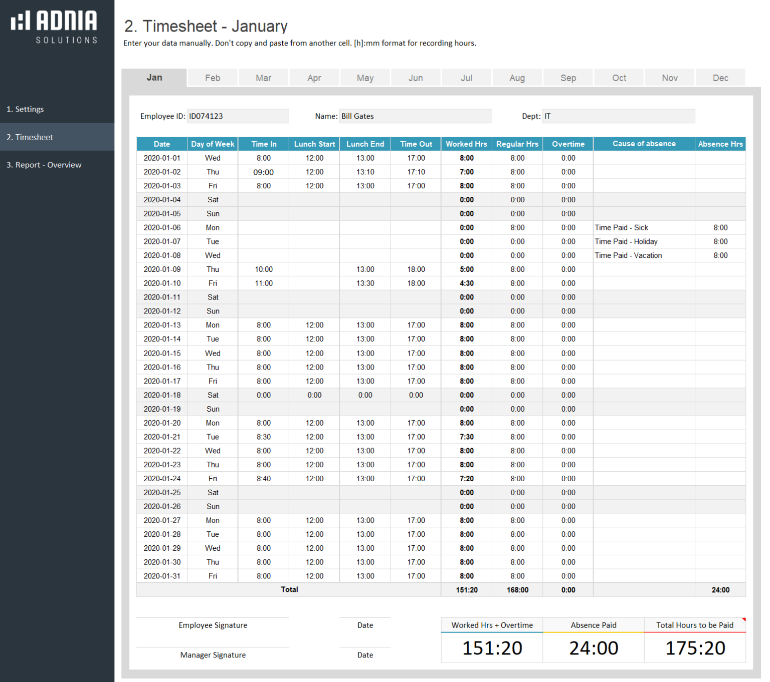 Modèle De Gestion Des Feuilles De Temps | Adnia Excel Templates